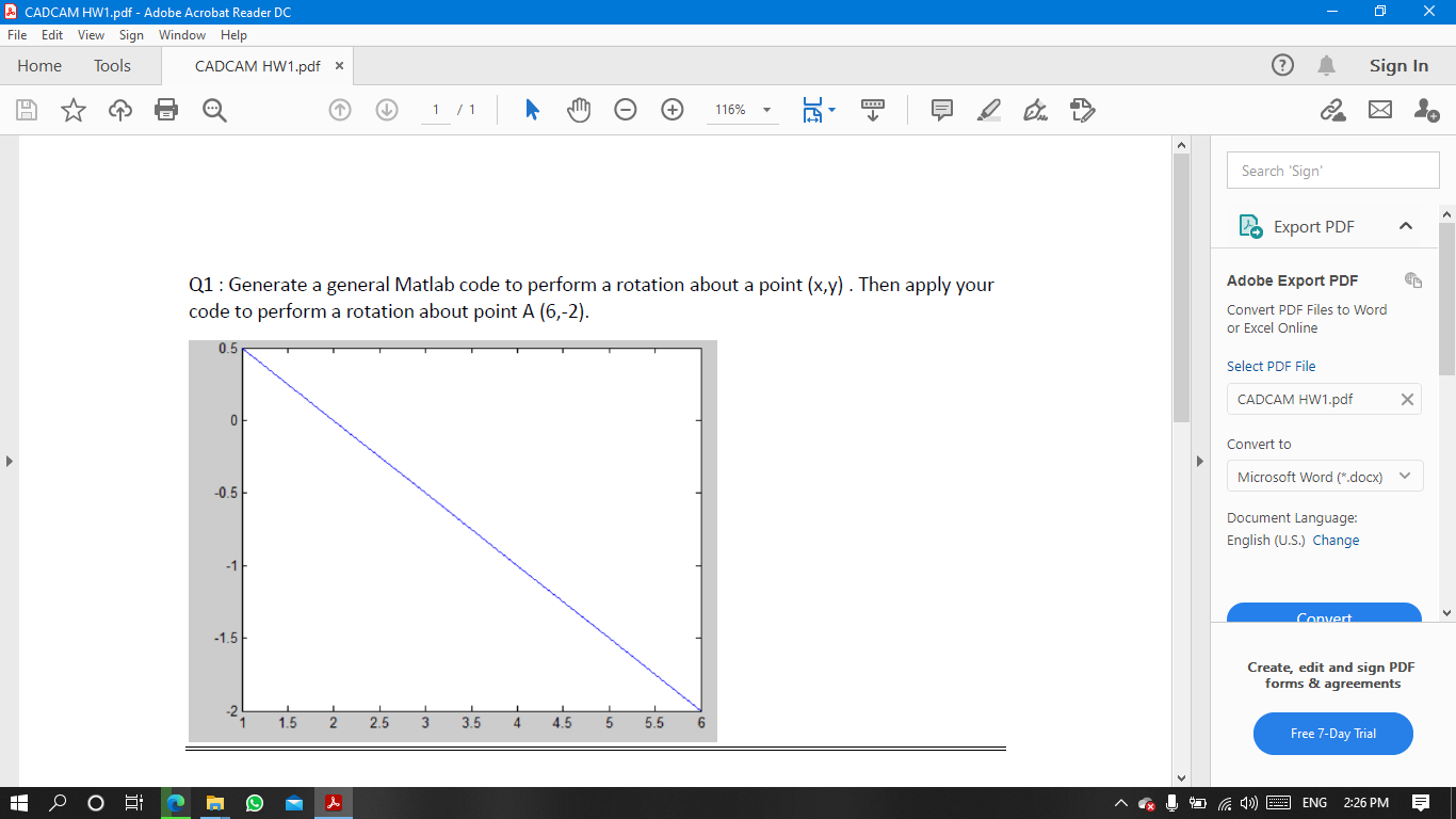 Solved A CADCAM HW1.pdf - Adobe Acrobat Reader DC File Edit | Chegg.com