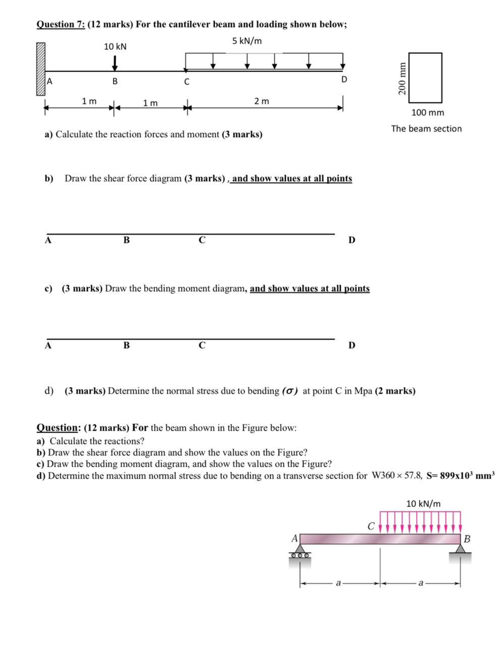 Solved Question 7: (12 marks) For the cantilever beam and | Chegg.com