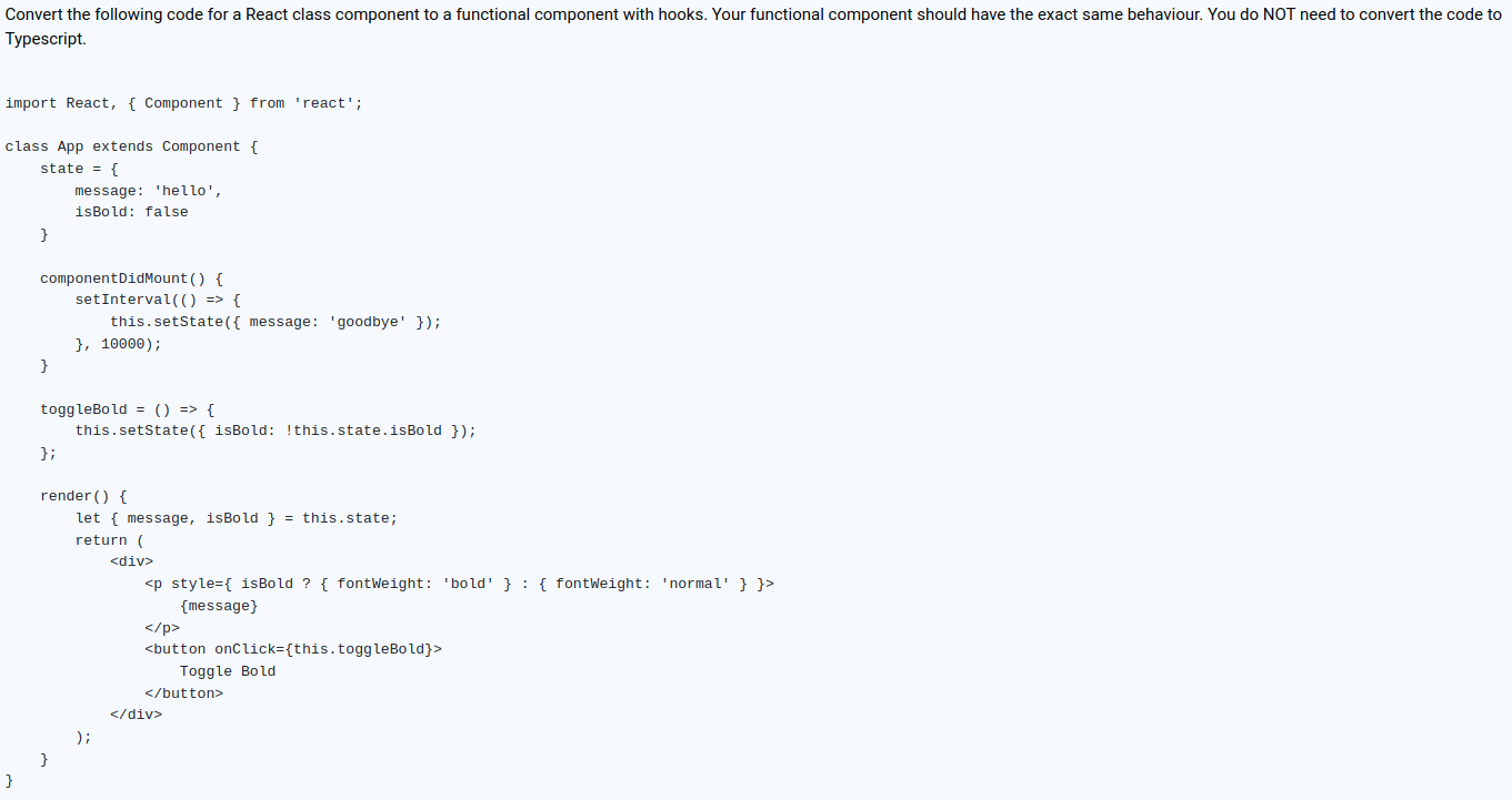 Solved Convert The Following Code For A React Class 