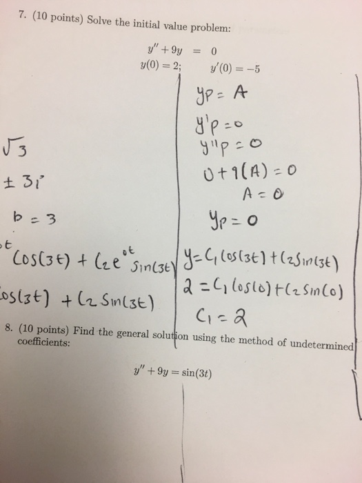 Solved 7. (10 points) Solve the initial value problem: " | Chegg.com