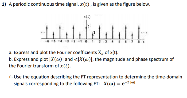 Solved 1) A periodic continuous time signal, x(t), is given | Chegg.com