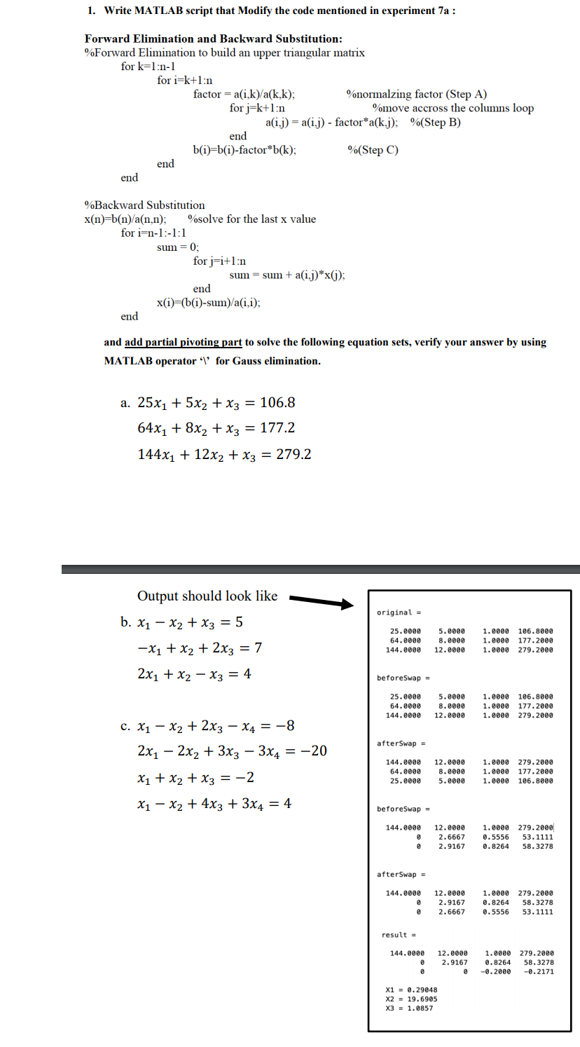 Solved 1. Write MATLAB script that Modify the code mentioned | Chegg.com