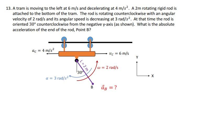 Solved 13. A tram is moving to the left at 6 m/s and | Chegg.com