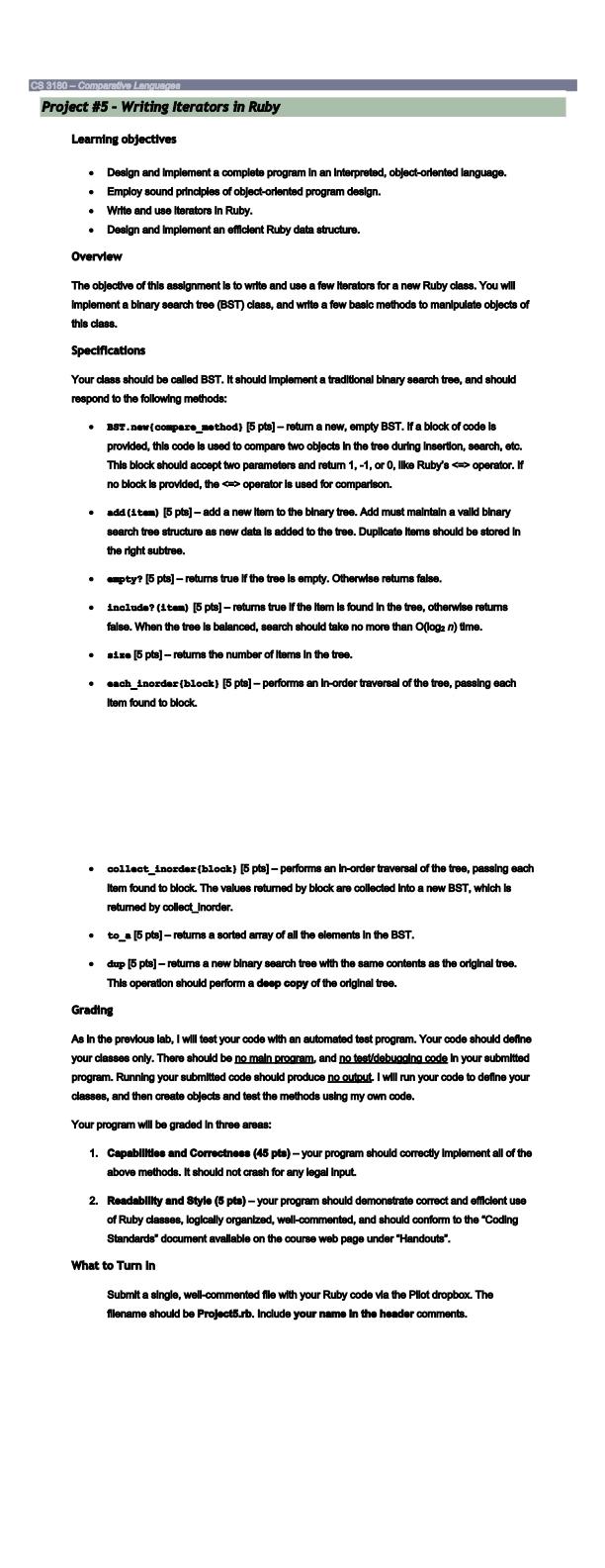 Solved Project $5 - Writing Iterators in Ruby Learning | Chegg.com