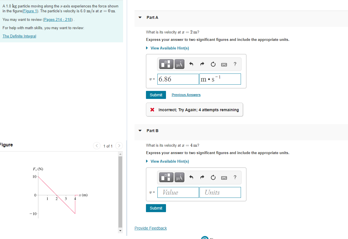 Solved Part A A 1.0 kg particle moving along the x-axis | Chegg.com