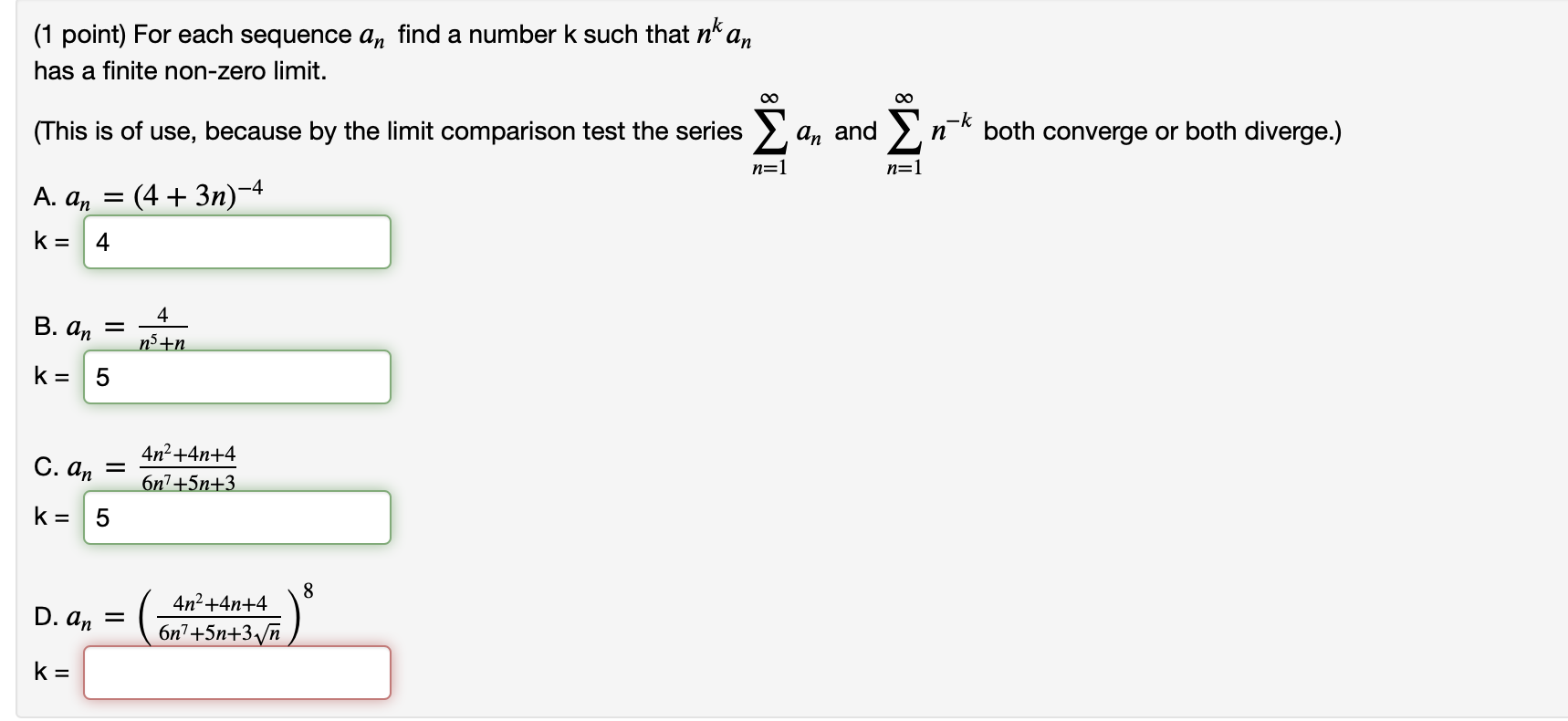 Solved (1 point) For each sequence an find a number k such | Chegg.com