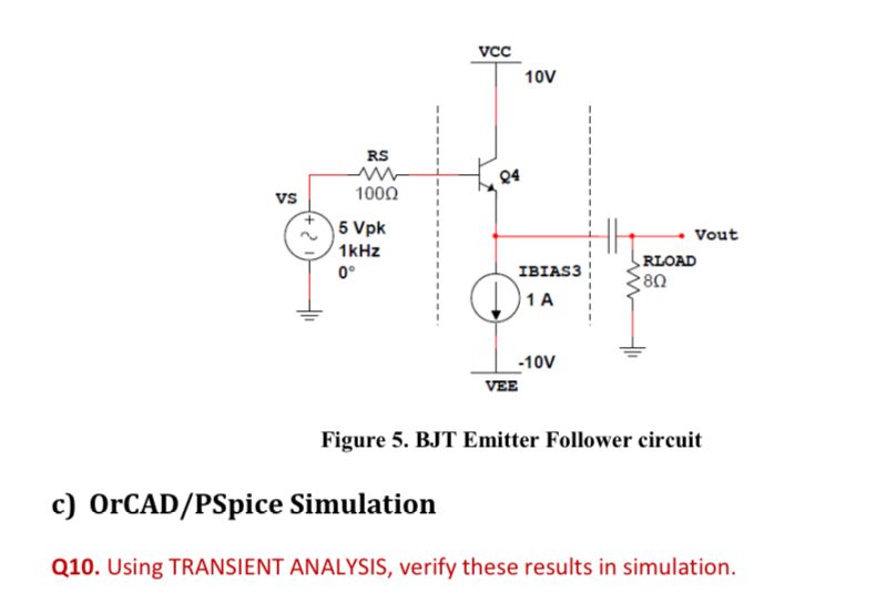 Figure 5. BJT Emitter Follower circuit c) | Chegg.com
