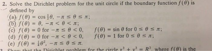 Solved Solve the Dirichlet problem for the unit circle if | Chegg.com