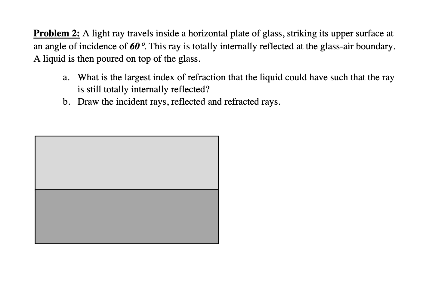 Problem 2: A light ray travels inside a horizontal | Chegg.com