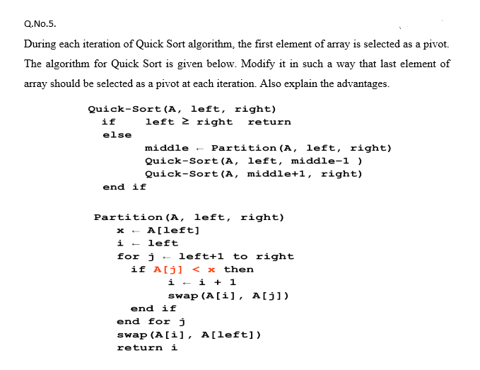 Solved Q.No.5. During each iteration of Quick Sort | Chegg.com