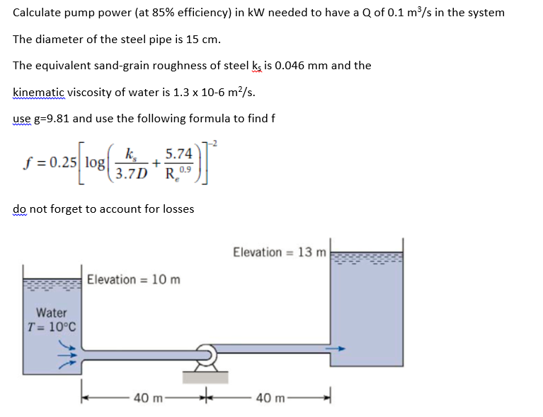 Solved Calculate pump power (at 85% efficiency) in kW needed | Chegg.com