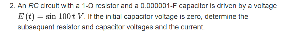 Solved 2. An RC circuit with a 1−Ω resistor and a 0.000001−F | Chegg.com