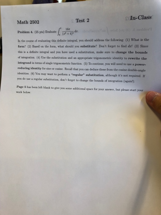 Solved In-Class Math 2502 Test 2 16π Problem 4. (25 pts) | Chegg.com