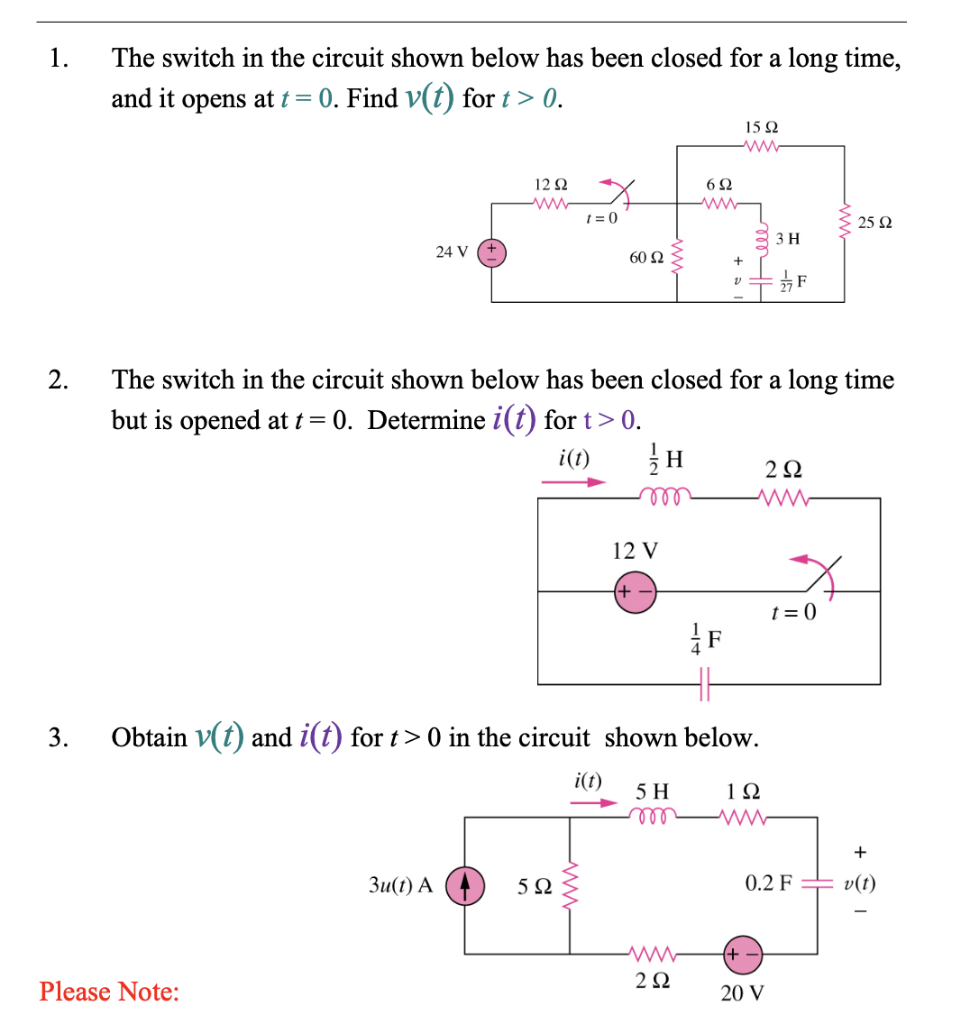Solved 1. The switch in the circuit shown below has been | Chegg.com