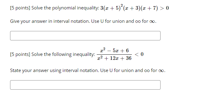 Solved [5 points] Solve the polynomial inequality: 3(x+5)*(1 | Chegg.com
