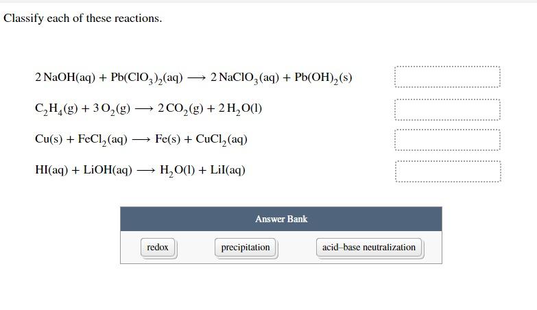 Solved Classify Each Of These Reactions