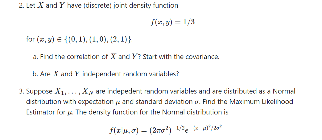 Solved 2. Let X and Y have (discrete) joint density function | Chegg.com