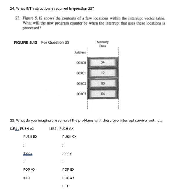 Solved 24. What INT instruction is required in question 23? | Chegg.com