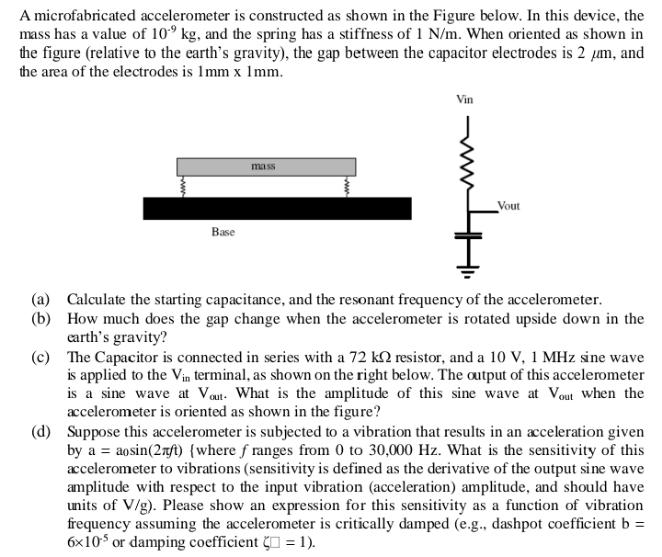 Solved A microfabricated accelerometer is constructed as | Chegg.com