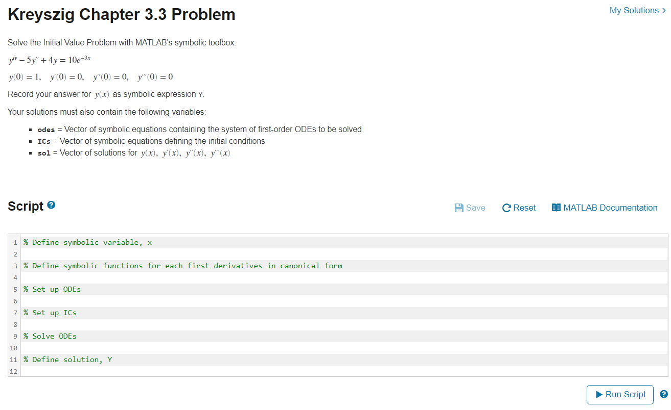 Kreyszig Chapter 3.3 Problem My Solutions > Solve the | Chegg.com