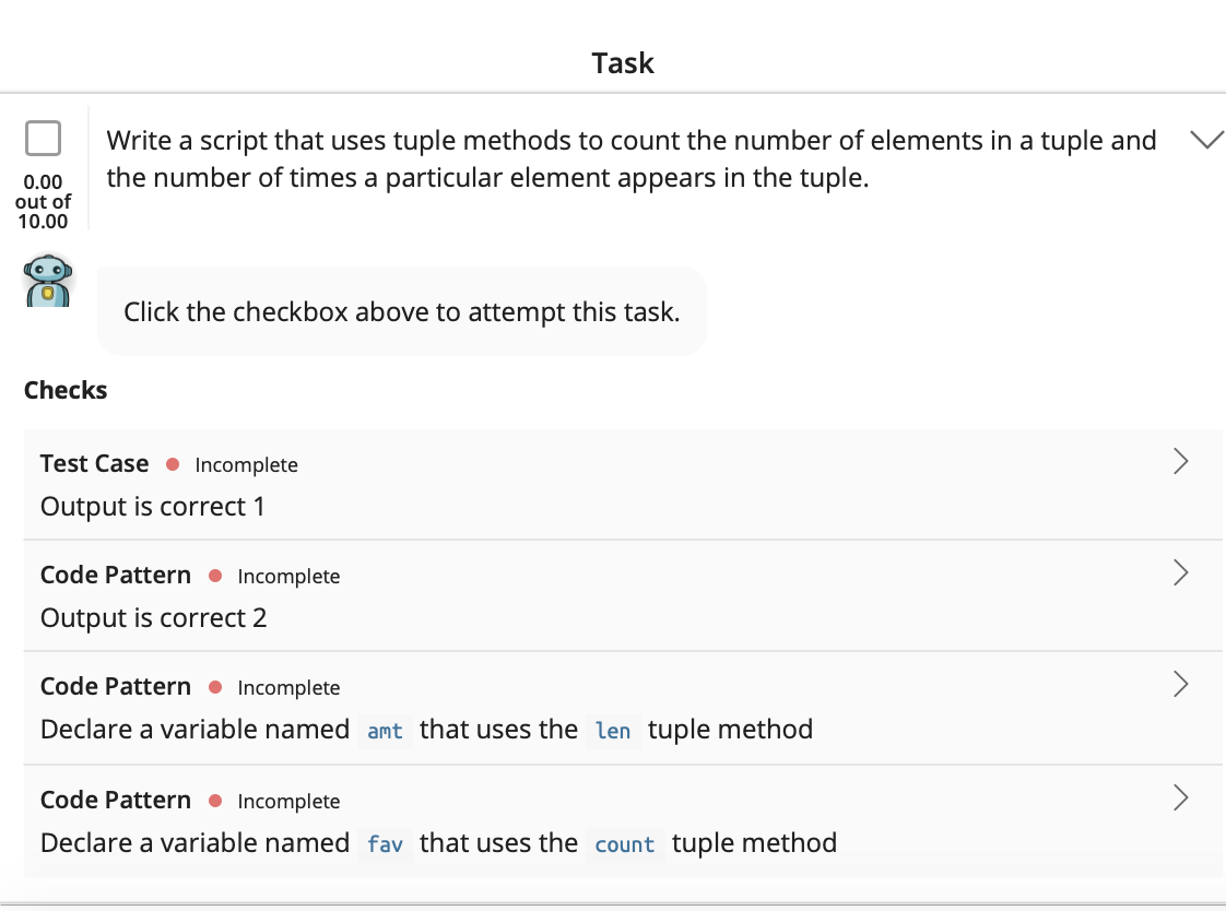 Task Write A Script That Uses Tuple Methods To Count The Number Of 