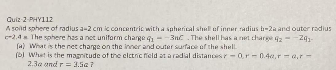 Solved In the figure a solid sphere of radius a = 2.00 cm is | Chegg.com