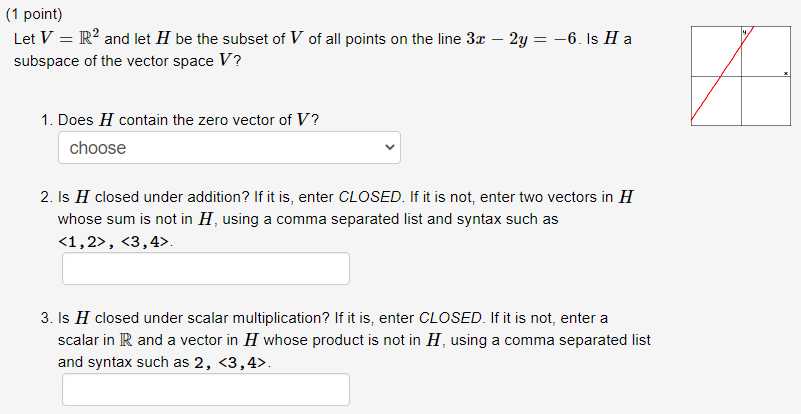 Solved (1 point) Let V = R2 and let H be the subset of V of | Chegg.com