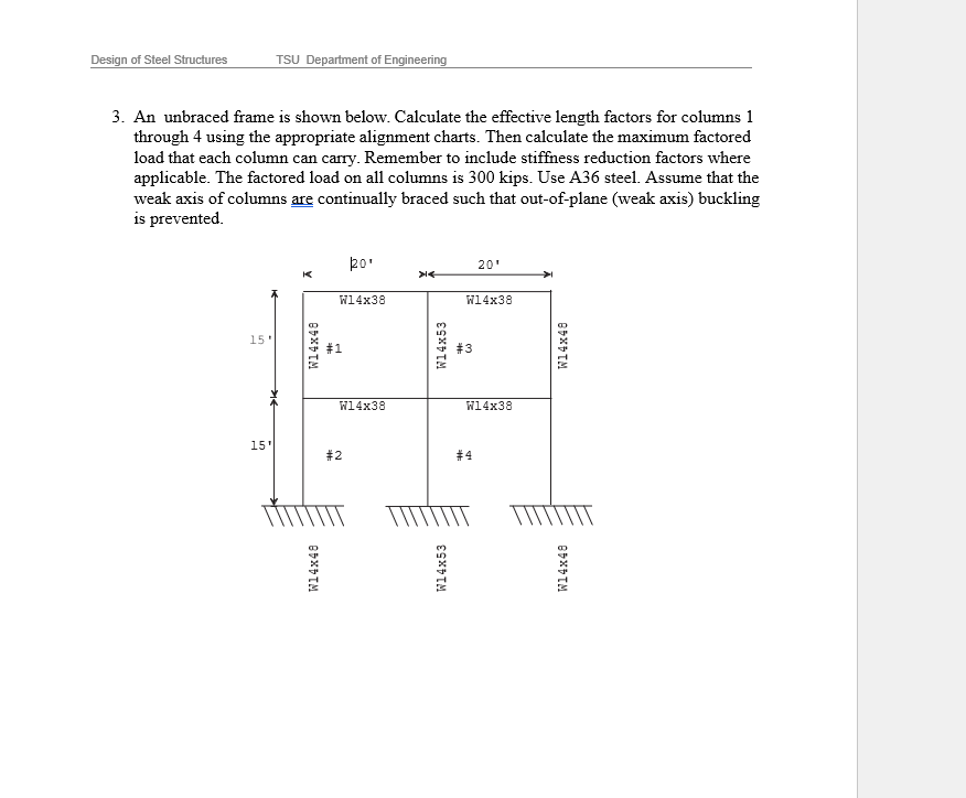 Solved 3. An unbraced frame is shown below. Calculate the | Chegg.com
