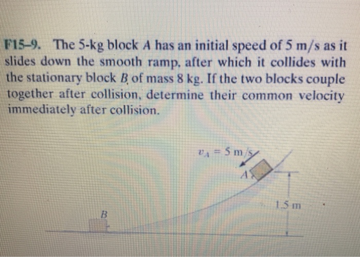 Solved F15-9. The 5-kg block A has an initial speed of 5 m/s | Chegg.com