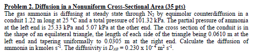 Solved Problem 2. Diffusion in a Nonuniform Cross-Sectional | Chegg.com