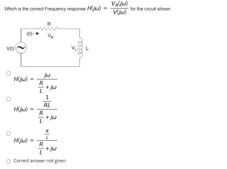 Solved Which is the correct Frequency response H(jw) = | Chegg.com