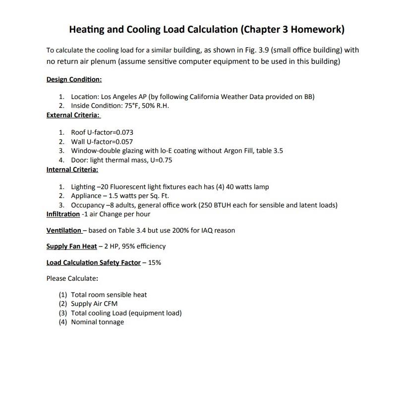 Heating and Cooling Load Calculation (Chapter 3 | Chegg.com
