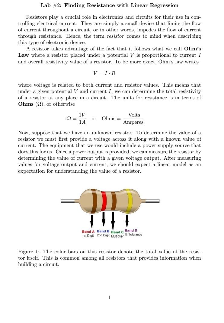 Solved Lab #2: Finding Resistance with Linear Regression | Chegg.com