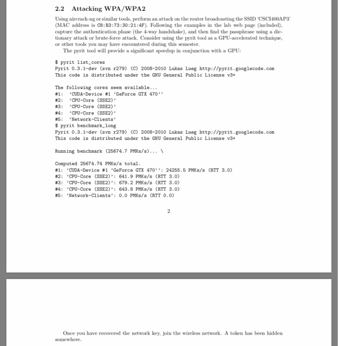 Solved 2.2 Attacking WPA/WPA2 Using aircrack-ng or similar | Chegg.com