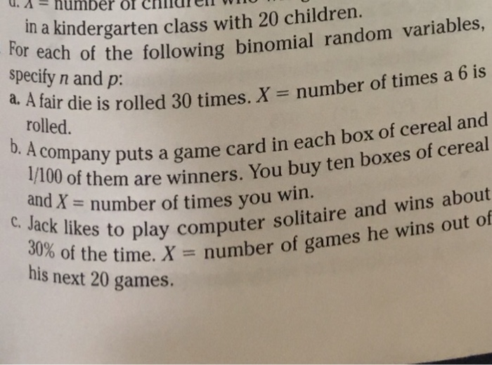 Solved For each of the following binomial random variables, | Chegg.com