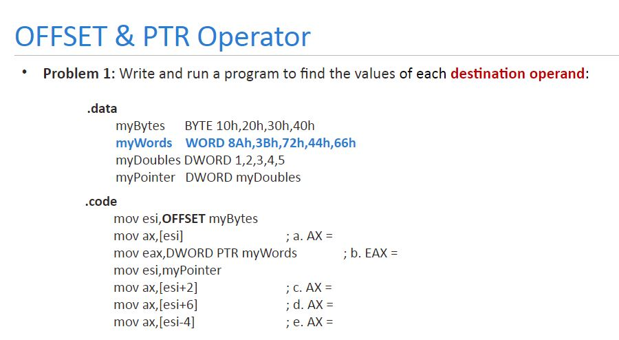 OFFSET & PTR Operator . Problem 1: Write and run a | Chegg.com