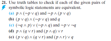 Solved 21. Use truth tables to check if each of the given | Chegg.com