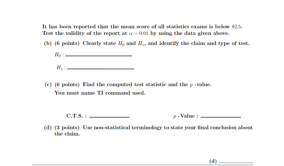 Solved Scores of 10 randomly selected exams in a statistic | Chegg.com