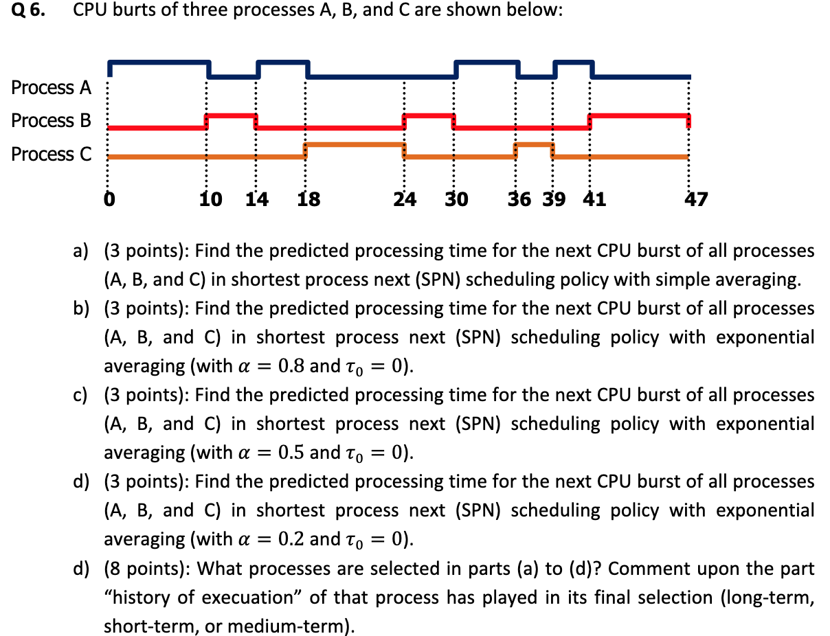 Q6. CPU burts of three processes A, B, and C are | Chegg.com