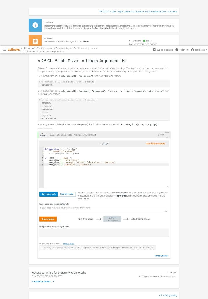 Solved 6.26 Ch. 6 Lab: Pizza - Arbitrary Argument | Chegg.com