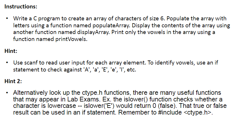 Solved Instructions: - Write a C program to create an array | Chegg.com