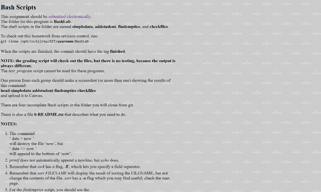 Bash Scripts This assignment should be submitted | Chegg.com