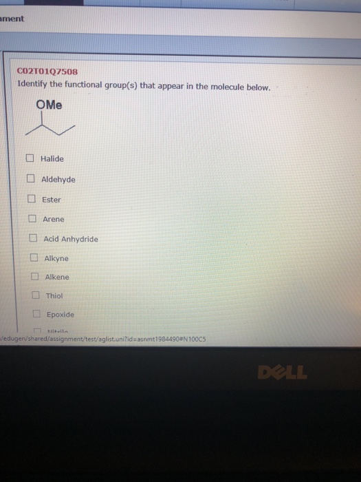 Solved ment CO2T01Q7508 Identify the functional group(s) | Chegg.com