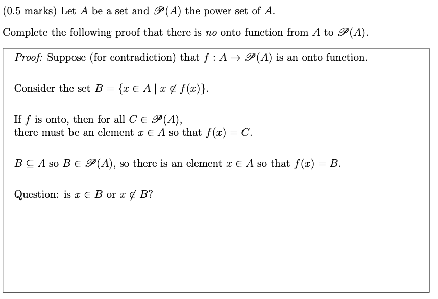 Solved (0.5 marks) Let A be a set and P(A) the power set of | Chegg.com