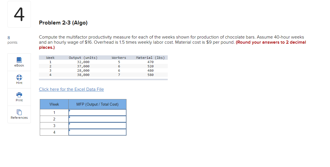 Solved 4 Problem 2-3 (Algo) 8 points Compute the multifactor | Chegg.com
