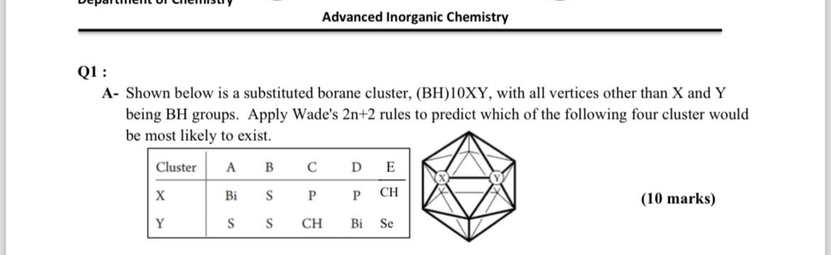 Solved A- Shown below is a substituted borane cluster, | Chegg.com