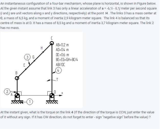 Solved An instantaneous configuration of a four-bar | Chegg.com