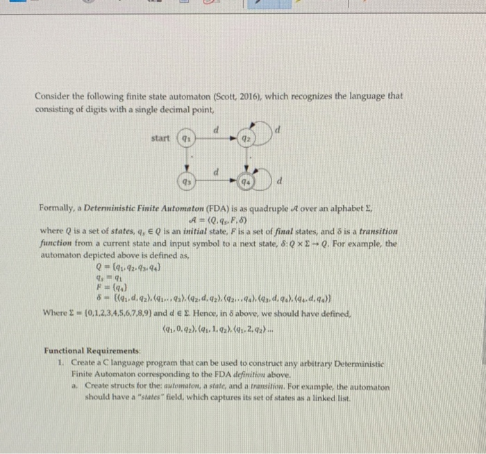 Solved Consider The Following Finite State Automaton Scott 