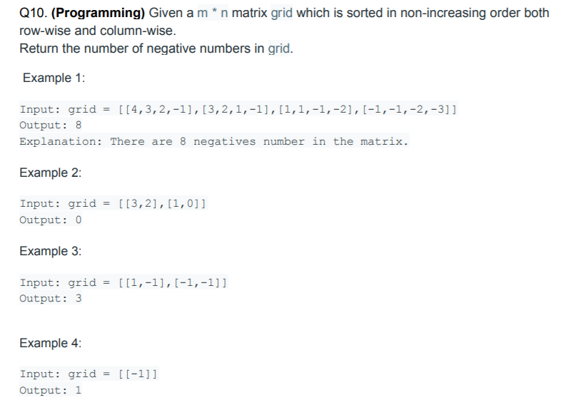 Solved Q10. (Programming) Given a m * n matrix grid which is | Chegg.com