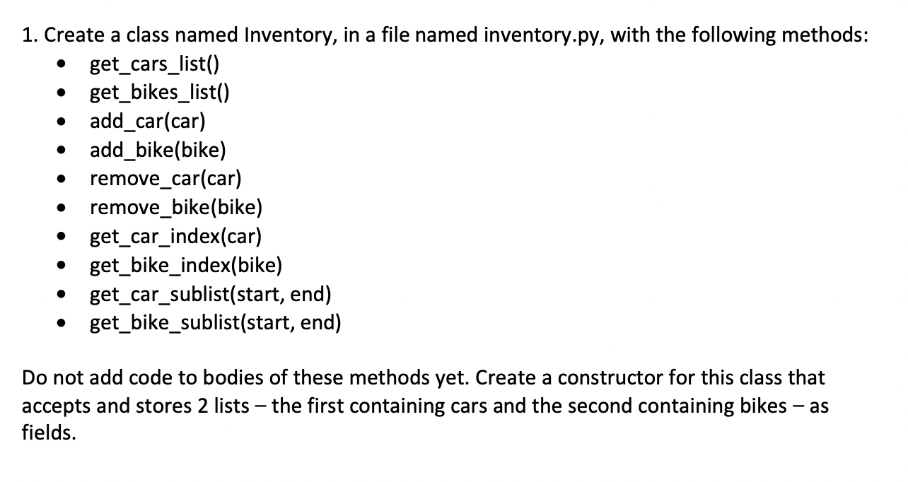 Solved 1. Create a class named Inventory, in a file named | Chegg.com